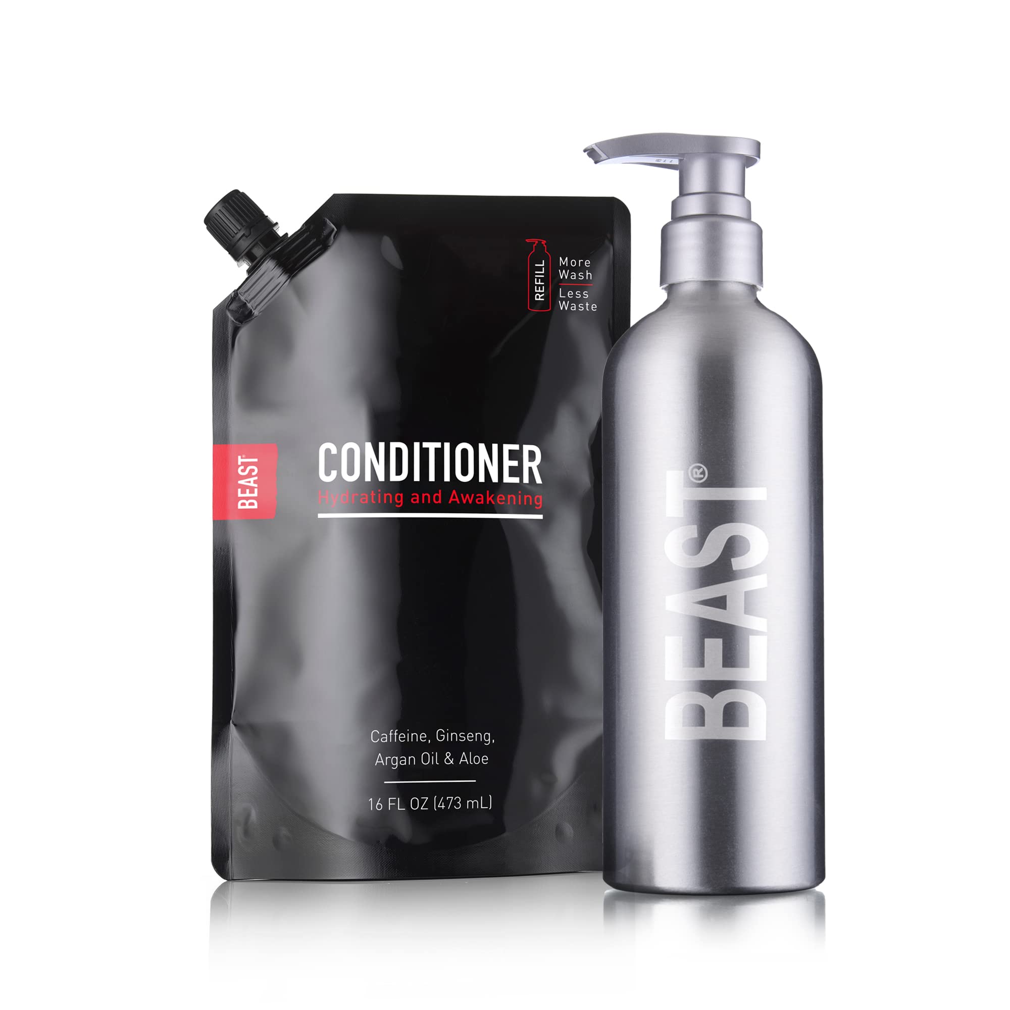 Beast Hydrating Hair Conditioner 16oz pouch + Reusable Durable Aluminum Beast Bottle 16oz