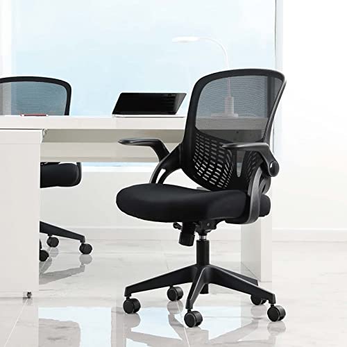 Armless Desk Chair - Small Home Office Chair with Wheels, PU Leahter Low Back Vanity Chair with Lumbar Support, Adjustable Height 360° Rolling Swivel Computer Task Chair Without Arm for Small Space