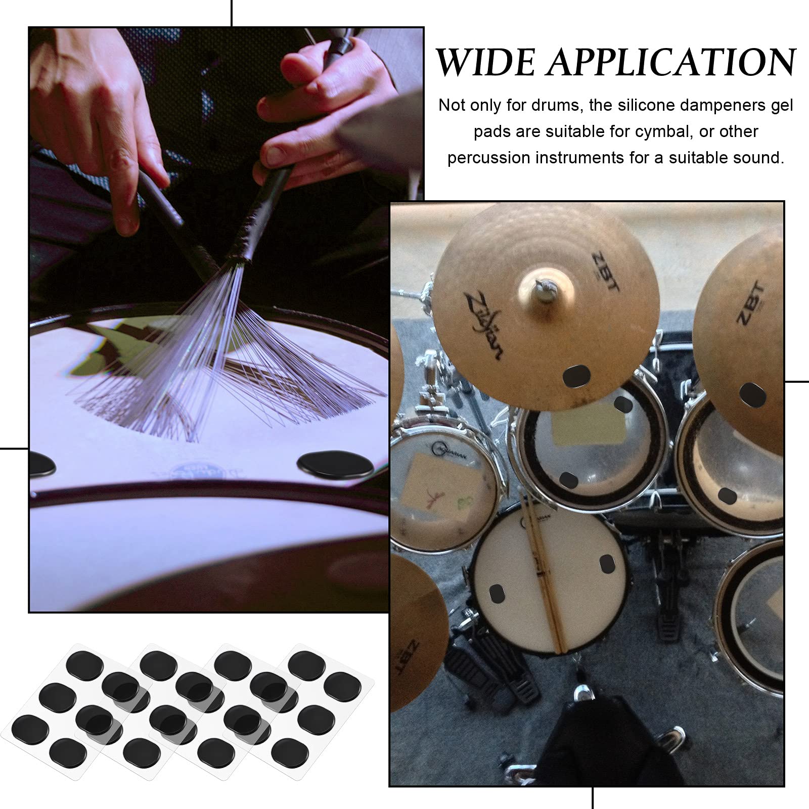 48 Pieces Drum Dampeners Gel Pads Silicone Drum Silencers Soft Drum Dampener Drum Mute Pads Dampening Gel Pad for Drums Tone Control (Black)