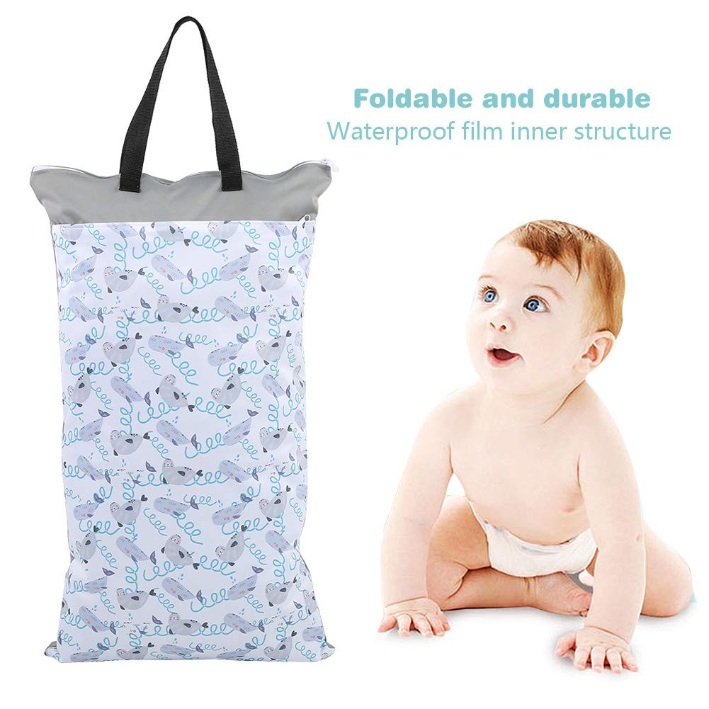 Zerodis Wet Dry Cloth Diaper Bags, Double Zippers and Double Pockets Large Hanging Reusable Wet Pail Bag for Beach Pool Gym Wet Dirty Clothes