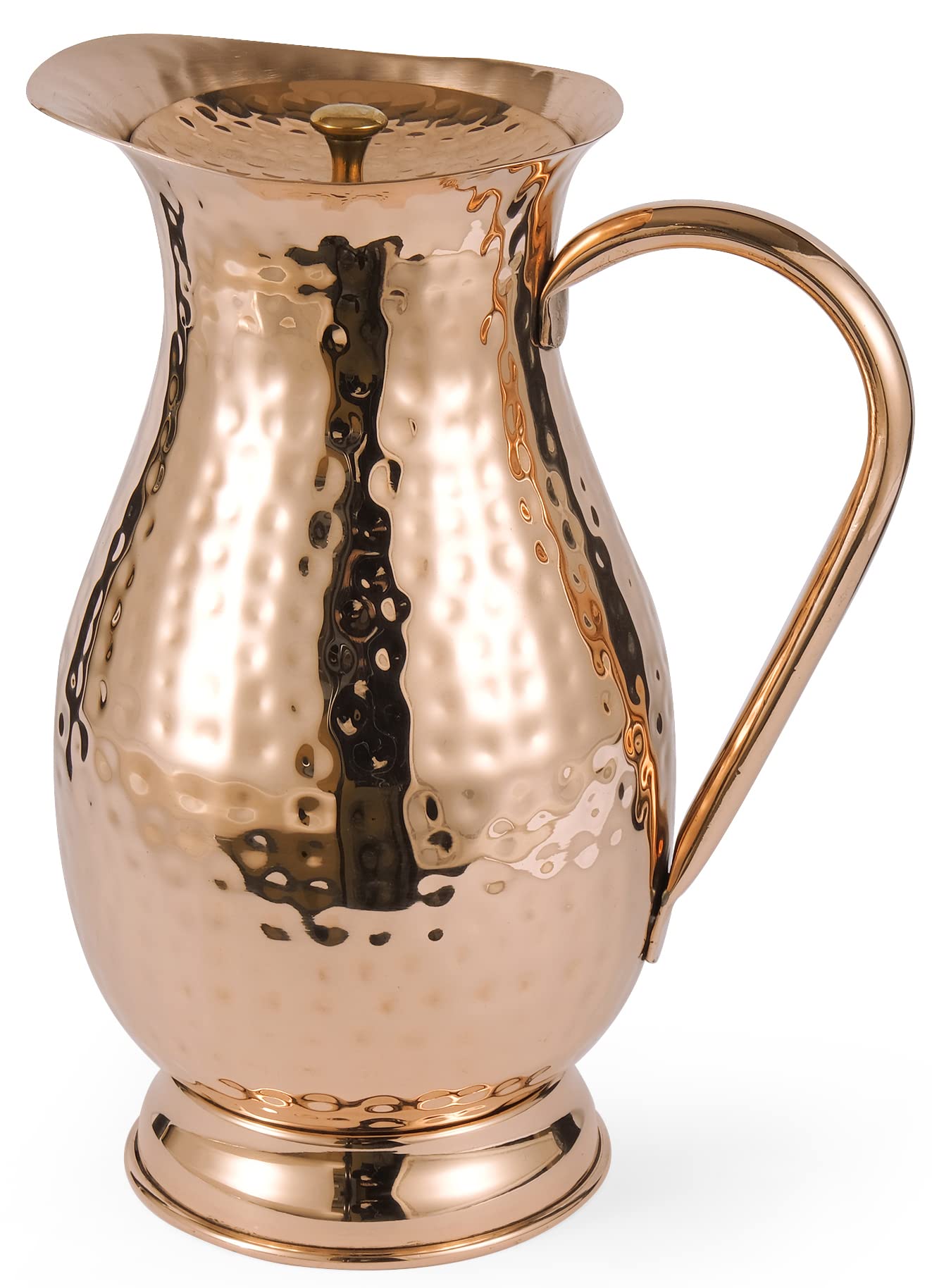 Copper Pitcher with a Lid | Large Size Solid Copper Handcrafted Copper Hammered Jug | Capacity 70 Oz/2000ml | Pure Copper Water Carafe For Home, Hotels & Gifting