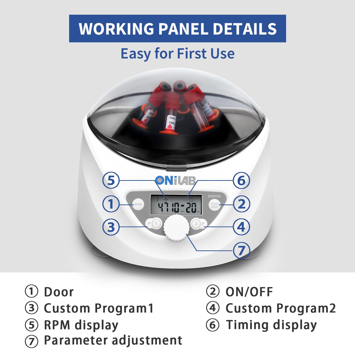 ONiLAB Lab PRP Benchtop Centrifuge 6x15mL/10mL/7mL/1.5-5ml, 300-5000rpm(Max. 2600xg RCF),LCD Digital Desktop Lab Centrifuge Timer 30sec-99min, Two Quick Start Programs