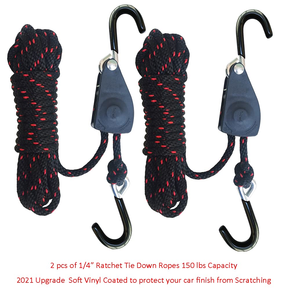 Alfa Gear Heavy Duty Hood and Trunk Straps,16.4ft 1/4" Ratchet Tie Down Rope Ultimate Solution kit for Trailing The Kayak/Canoe/SUP/Surfboard