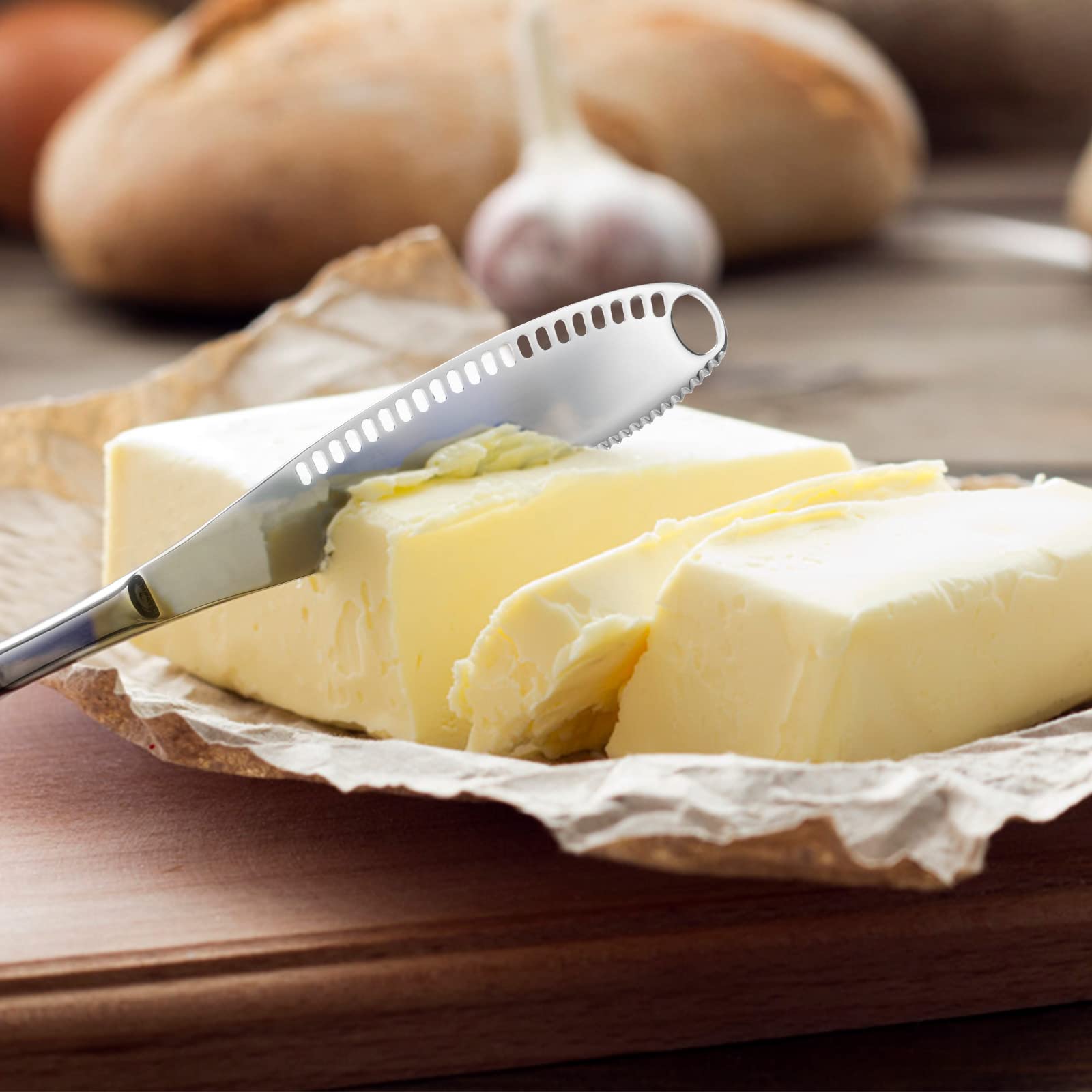 ALLOMN Butter Knife, Butter Knives, 3 in 1 Stainless Steel Butter Spreader, Spreader Slicer and Butter Curler Knife with Serrated Edge for Cutting and Spreading Butter Cheese Jam