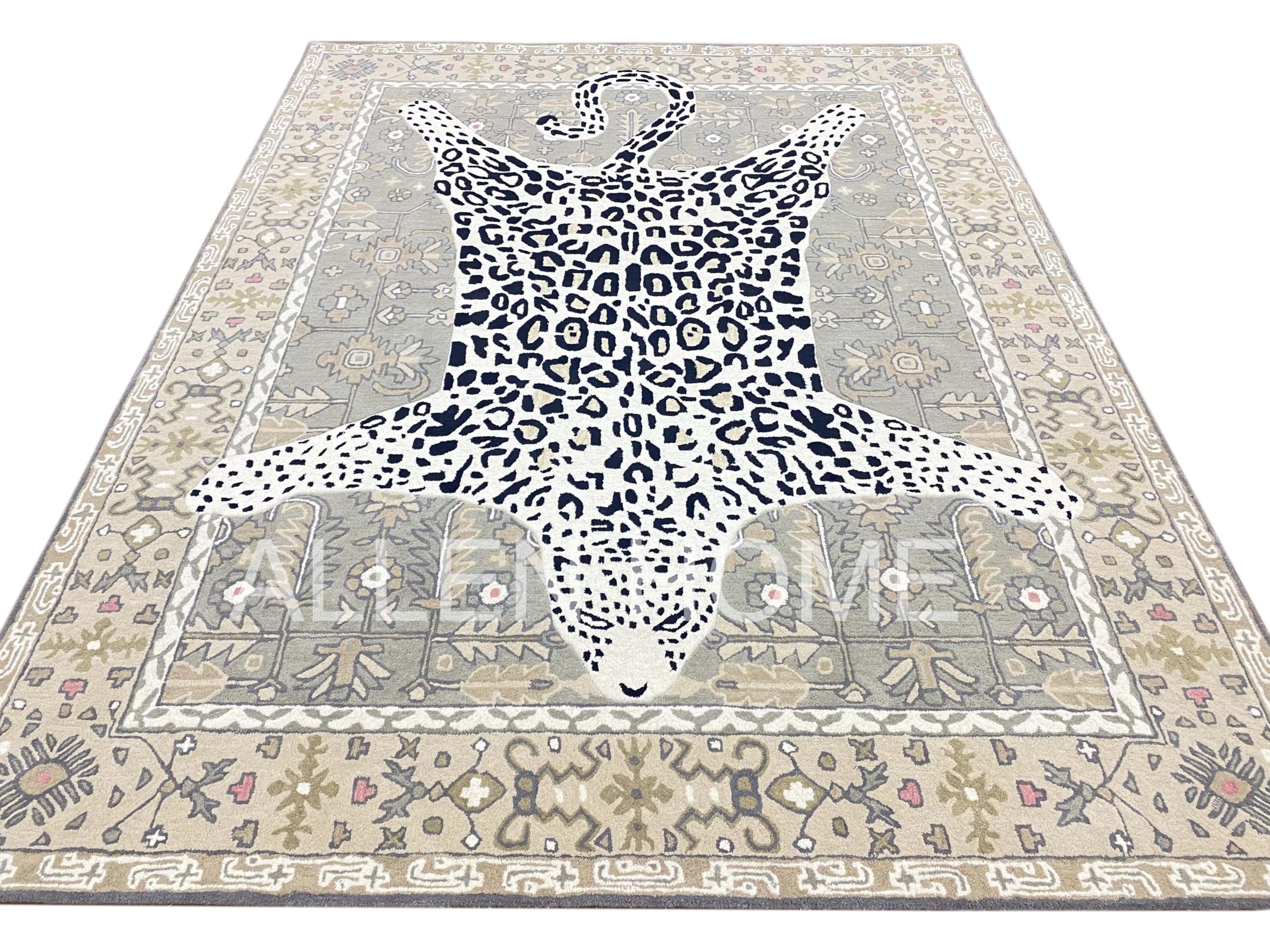 Allen Home Wool Area Rug | Leopard Rug Rust | Traditional Decorative Carpet | Area Rugs Suitable for Bedroom, Living & Dining Room | 100% Wool | 100% Cotton Backing | Octavia Natural (5'X8')