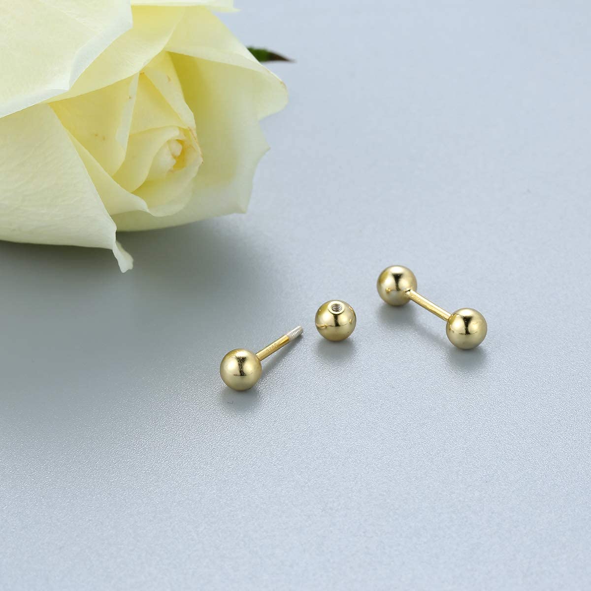 4mm Barbell Earrings 925 Sterling Silver Short Gold Cartilage Stud Rook Daith Helix Piercing Sleeper Earrings for Men Women