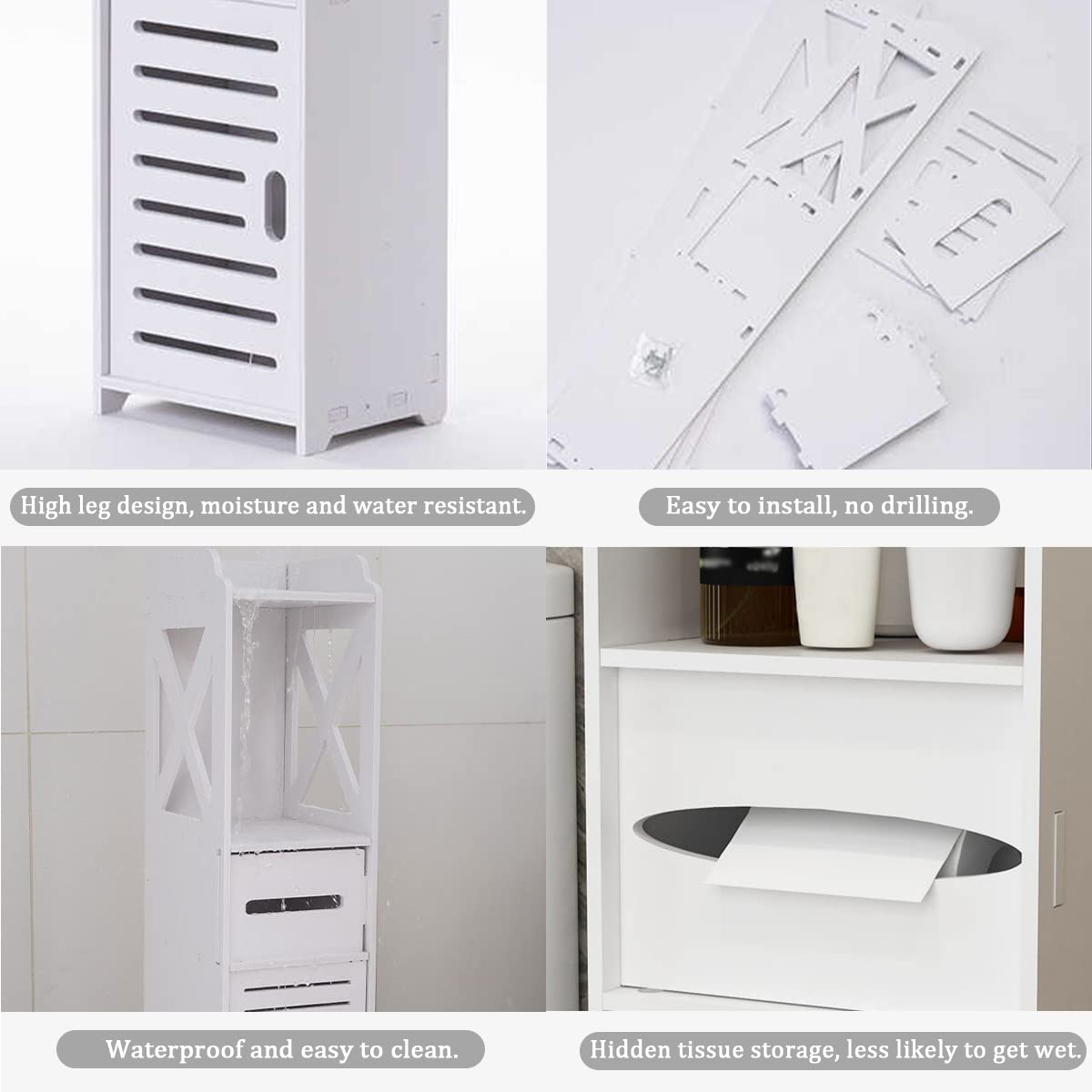 RUILOGOD Small Bathroom Storage Cabinet Doors and Shelves Narrow Bathroom Cabinet Slim Bathroom Organizer Cabinet Corner Shelf Toilet Paper Holder Stand Corner and Small Space (Widened) YSBG-01 White