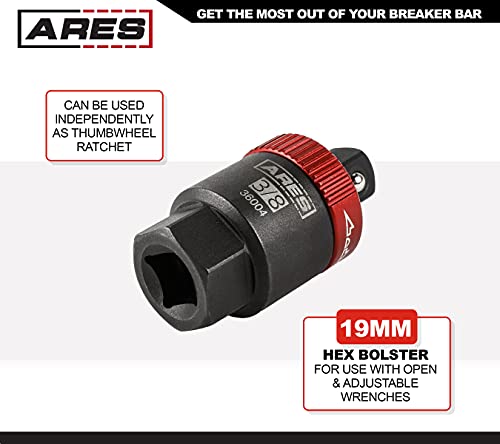 ARES 36004-3/8-Inch Drive Ratcheting Breaker Bar Adapter - Converts Breaker Bar or Sliding T-Handle into Ratchet - Reversible Ratcheting Mechanism with Anodized Switch Collar