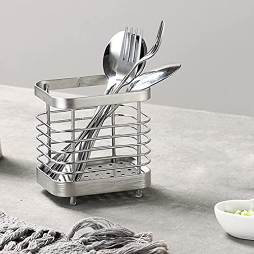 ANHORTS Kitchen Utensil Holder, Stainless Steel Sink Utensil Holder Countertop, Kitchen Utensil Drying Caddy, Cutlery Drainer for Kitchen Utensil, Rust-Proof Cutlery Utensil Organizer (silver)
