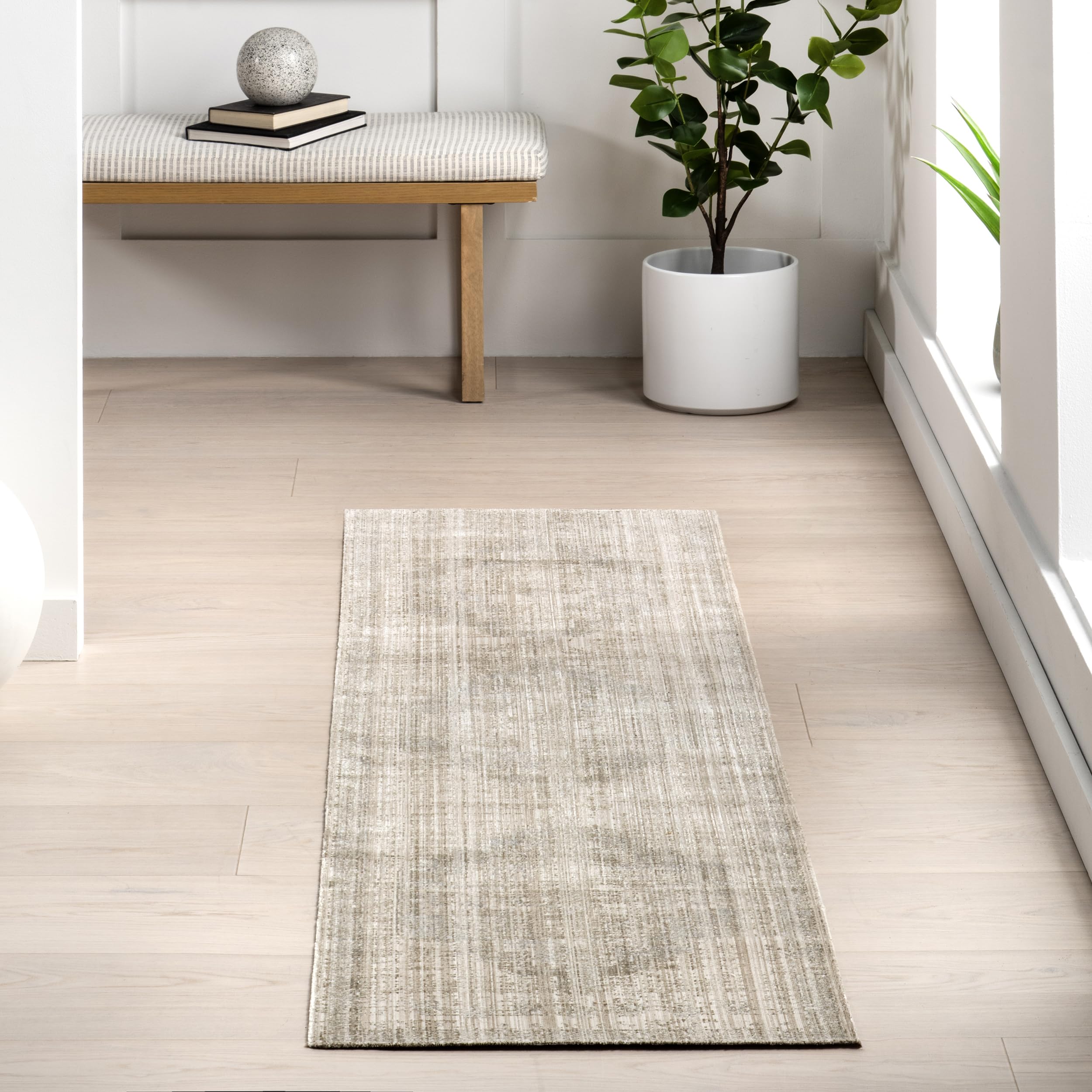 nuLOOM Lotus Medallion 2x8 Machine Washable Indoor/Outdoor Runner Rug for Living Room Patio Deck Front Porch Entryway Hallway Kitchen, Beige
