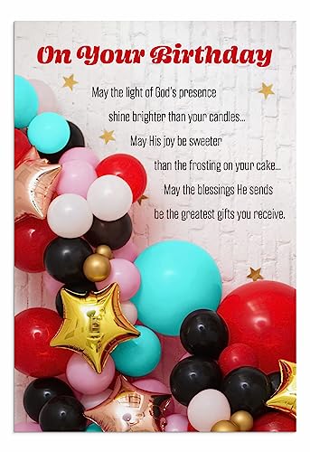 DaySpring - Birthday Balloons - 4 Balloon Designs Assortment with Scripture - 12 Happy Birthday Boxed Cards & Envelopes (U0057)