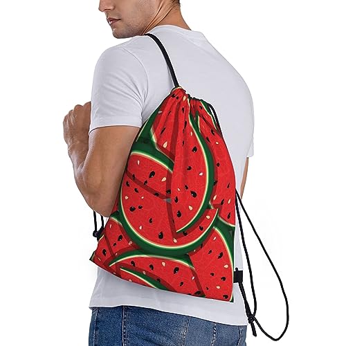 Adasomu Red Watermelon Portable Drawstring Bags For Women/Men, Lightweight Drawstring Backpack For Gym Yoga Shopping Trip