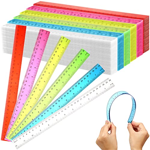 Clear Plastic Rulers 12 Inch Kid Ruler Flexible Transparent Assorted Color Bulk Rulers with Centimeters and Inches for Kid Student Back to School Supplies, 6 Colors (144 Pack)