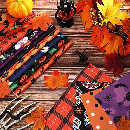 60 Pcs 10 x 10 Inch Halloween Fabric Polyester Fabric Bundle Fat Quarters Bat Pumpkin Ghost Skull Print Fabric Squares Holiday Quilting Fabric for DIY Decorations Sewing Craft, 30 Styles (Ghost)