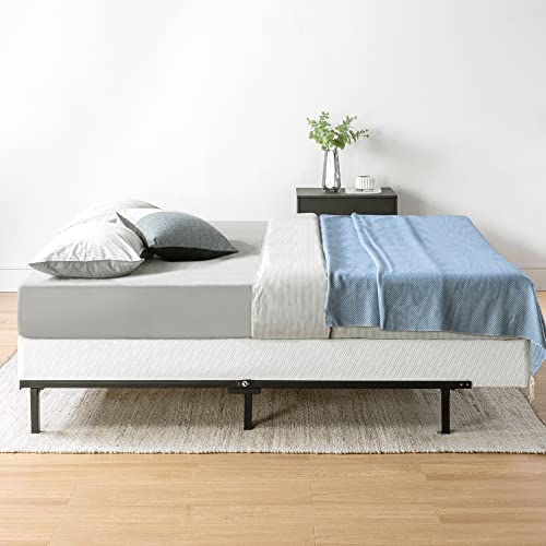 MELLOW 7.5 Inch Metal Box Spring Mattress Foundation with Wood Slats and Fabric Cover, Queen, White