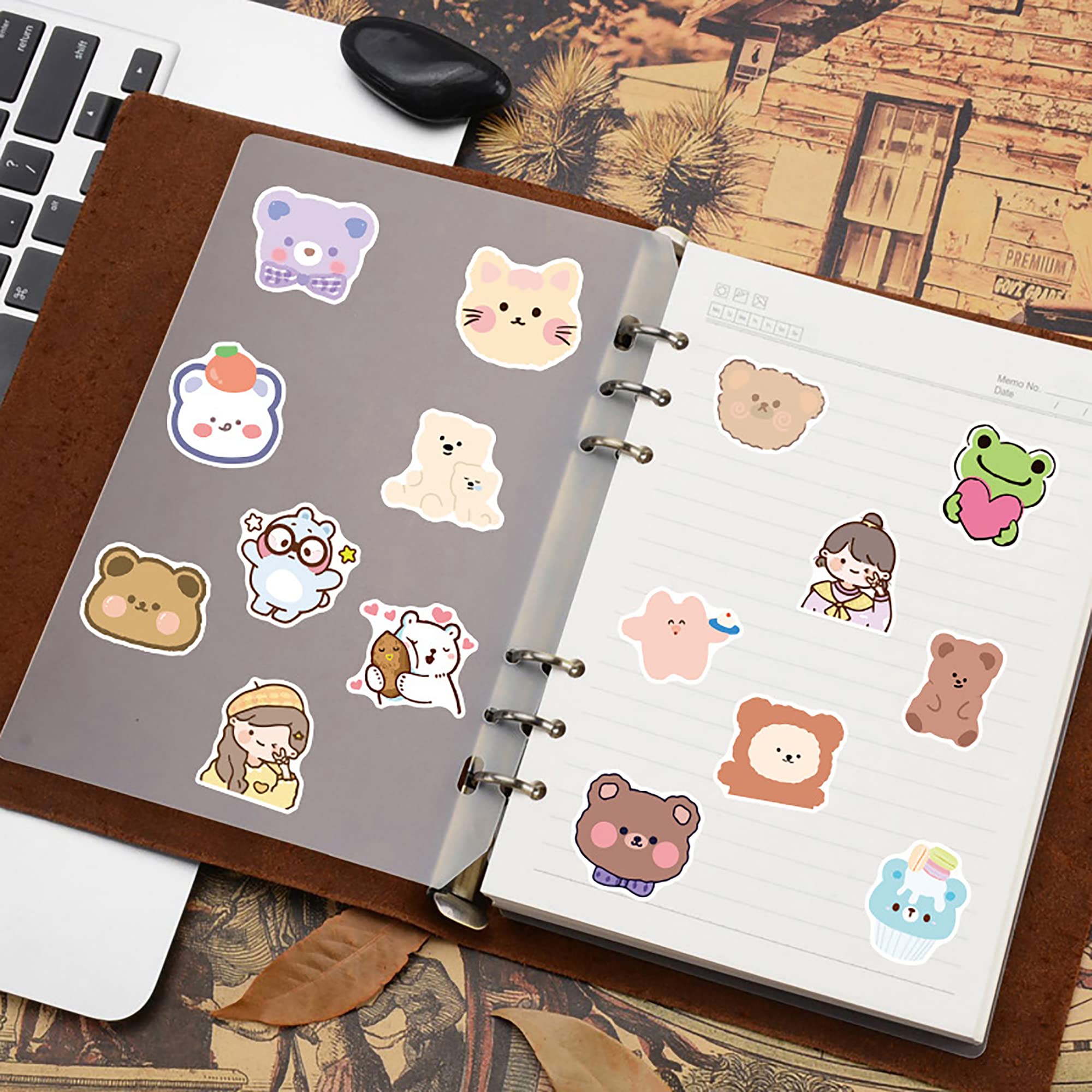 60 Pcs Cute Cartoon Bear Stickers Kawaii Waterproof Decal Decorative Aesthetic Phone Laptop Cups Scrapbook Decor