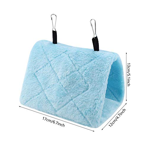 Bird Hammock, Soft Plush Parrot Hanging Hut Cage Perch Stand Swing Toys for Parakeet Cockatiel Lovebird Budgie Finch Canary Cockatoo African Grey Amazon Macaw (S Blue)
