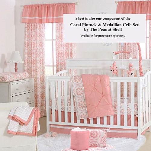 Coral Pink Medallion Fitted Crib Sheet - 100% Cotton Floral Damask Baby Girl Nursery and Toddler Bedding