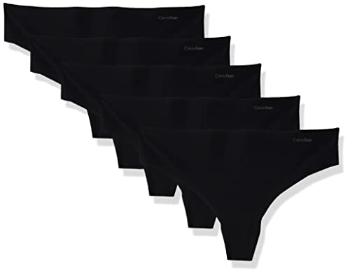 Calvin Klein Women's Invisibles Seamless Thong Panties, 5 Pack, Black 5 Pack, Medium