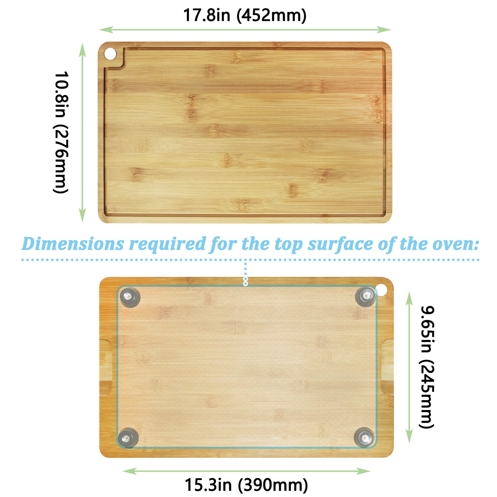 Ansoon Bamboo Wood Cutting Boards for Mini Smart Toaster Oven Air, Compatible with Breville 860 BSS/845BSS Countertop Oven, 1.2inch Heat Resistant Silicone Feet, Creates Storage Space