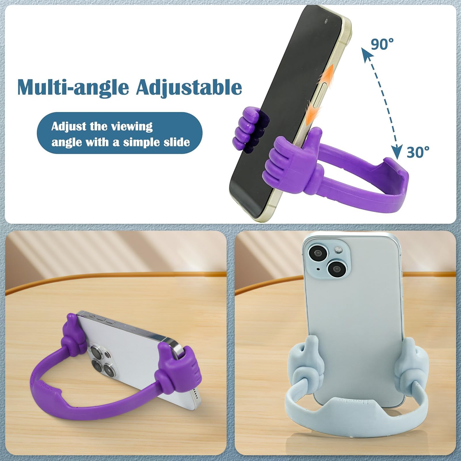 HONSKY Thumbs-Up Phone Stand for Tablets, E-Readers and Smart Phones – Green/Purple – 2 Count