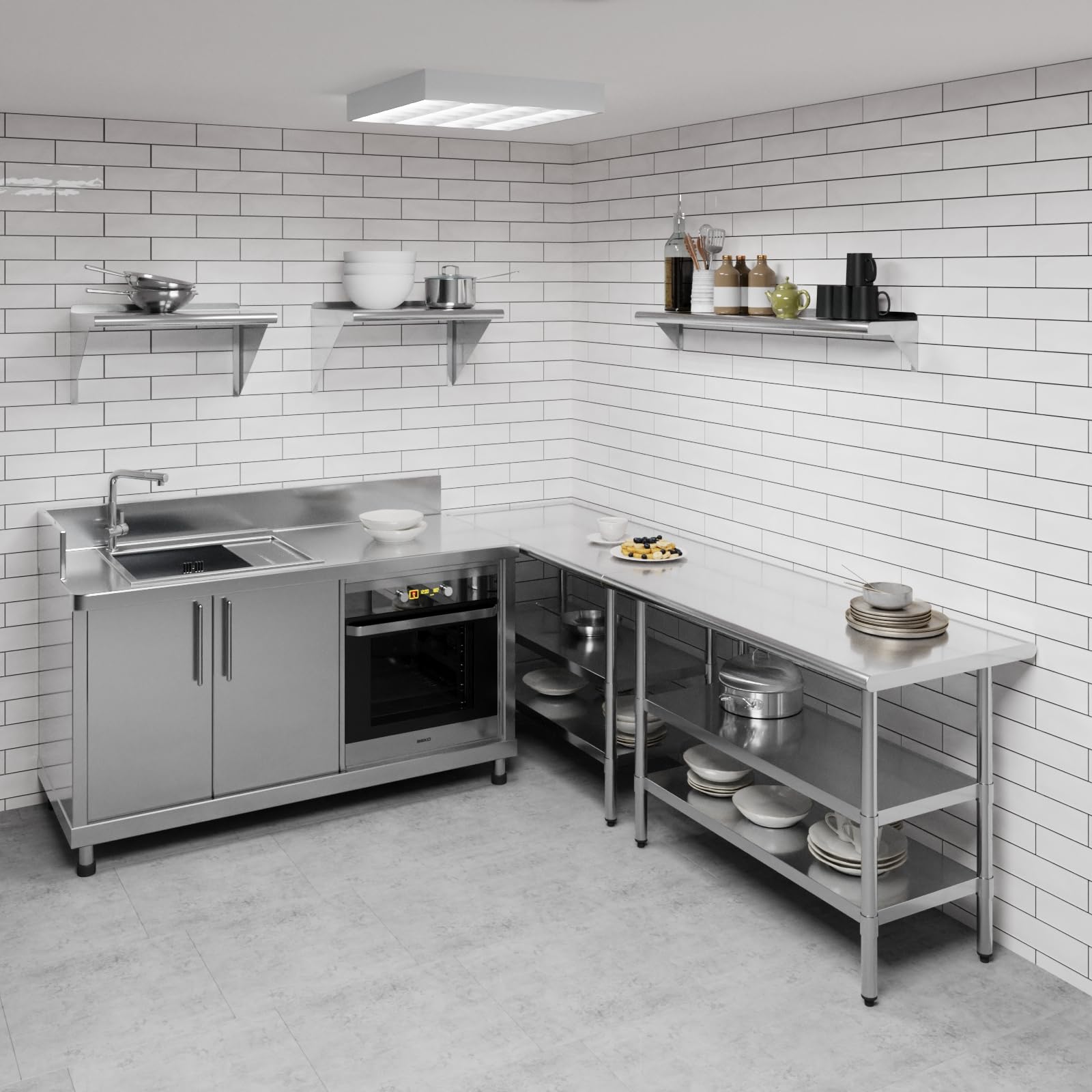 AmGood 8" X 48" Stainless Steel Wall Shelf | Metal Shelving | Garage, Laundry, Storage, Utility Room | Restaurant, Commercial Kitchen | NSF