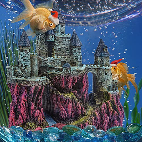 Miracliy Castle Aquarium Decoration for Fish Tank, Large Resin Castle Decor for Fish Hideaway