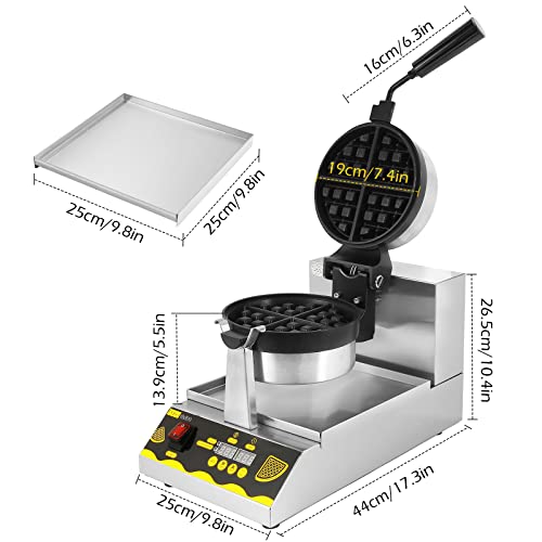 Dyna-Living Belgian Waffle Maker Commercial Intelligent Round Waffle Maker Rotating 180° Nonstick Flip Waffle Iron Machine Professional Commercial Waffle Maker for Restaurant 110V 1250W