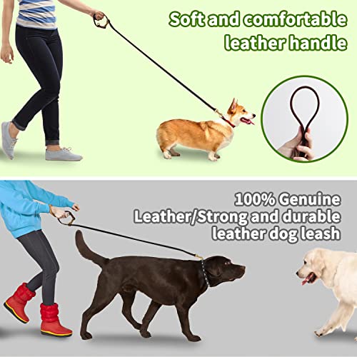 LWBMG Multifunctional Dog Leash 8ft,Strong and Soft Leather Dog Leash Adjustable, Hands Free,Crossbody, Double Dog Leash, for Service Dogs, Large Dogs, Medium Dogs and Small Dogs