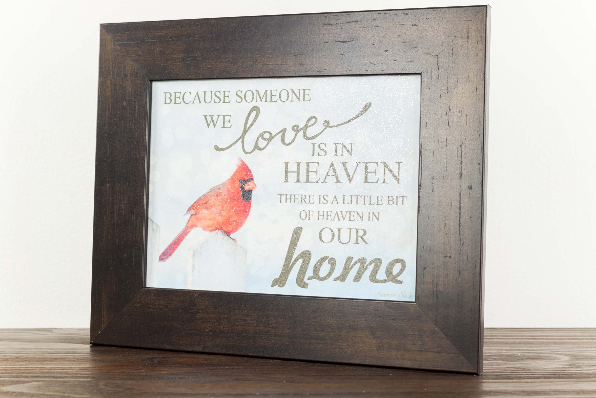 Because Someone You Love Is In Heaven Home Red Cardinal Religious Framed Art Decor 13x16" (Espresso Frame)