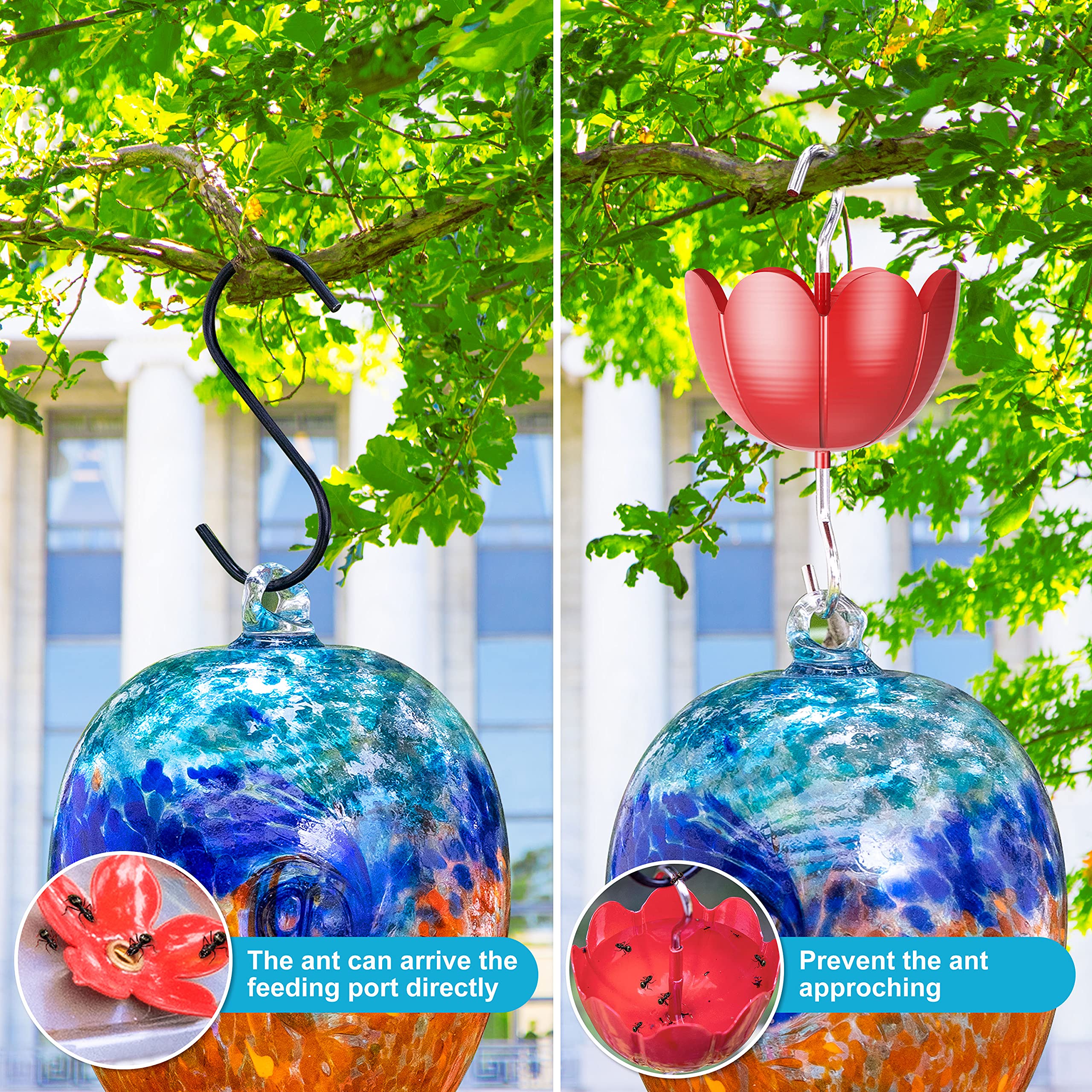 Ant Moat for Hummingbird Feeders, Ant Guard for Hummingbird & Oriole Feeders, Insect Guard with Large Capacity, Metal Hummingbird Feeder Ant Guard, 4 OZ x 2 Pack