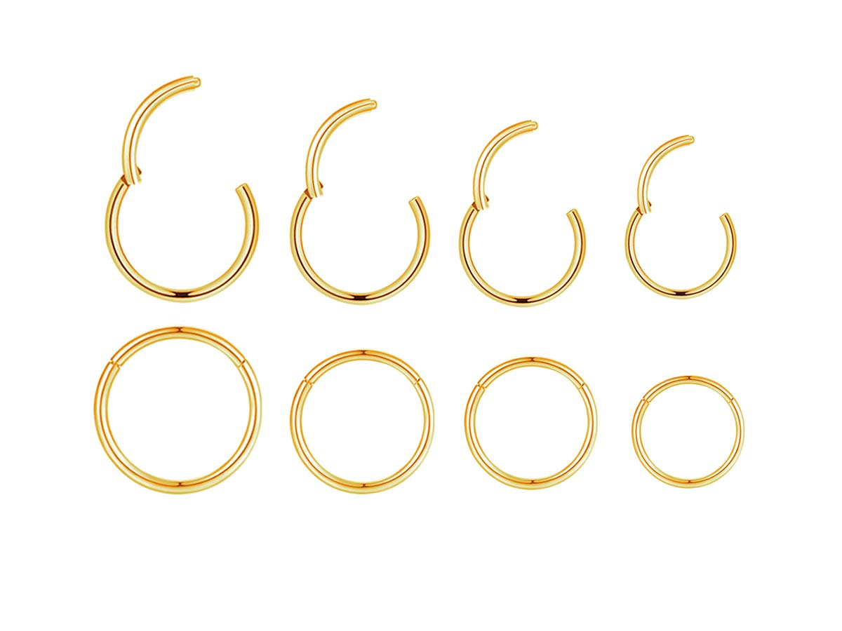 4Pairs 18G Surgical Steel Hinged Clicker Segment Nose Rings Hoop Helix Cartilage Daith Tragus Sleeper Earrings Body Piercing for Women Men (18G - Gold - (6mm-12mm) - 4Pairs)