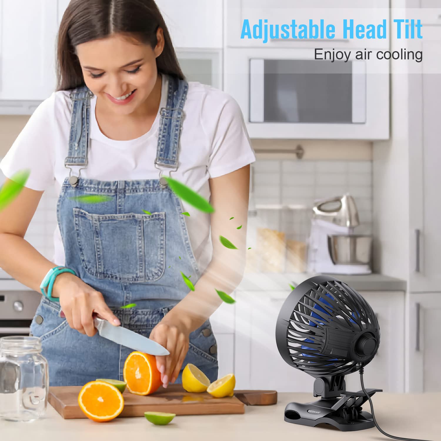 BESKAR Portable Clip on Fan - 6 inch Personal USB Fan with CVT Speeds, Adjustable Tilt, Quiet Operation Small Cooling Fan for Office Desk Dorm Bed Stroller -Supercar Clamp