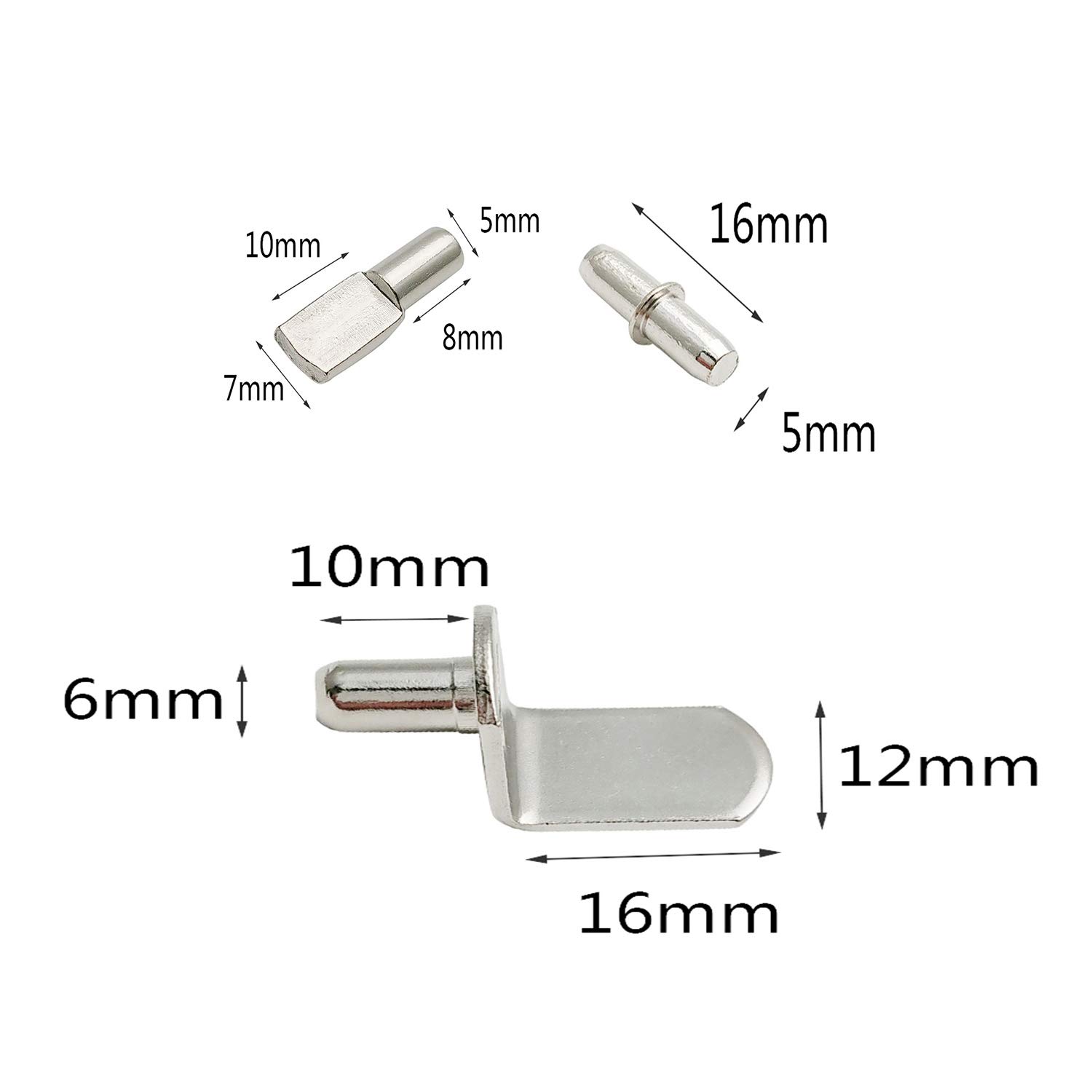 60 Pcs Shelf Bracket Pegs Stainless Steel Shelf Pins Support Shelf Peg Pin Supports, 3 Styles Nickel Plated.
