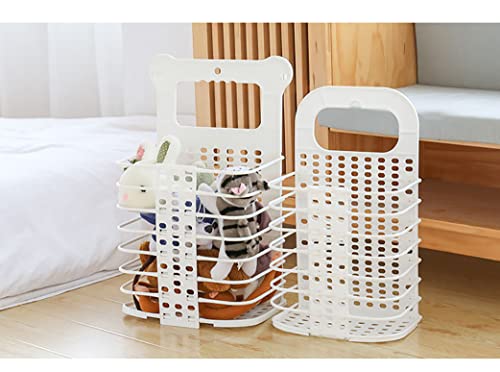 CARURLIFF Collapsible Laundry Basket Wall Hanging Orgainzer Bathroom Foldable Dirty Clothes Hamper with Handle (White-Large)