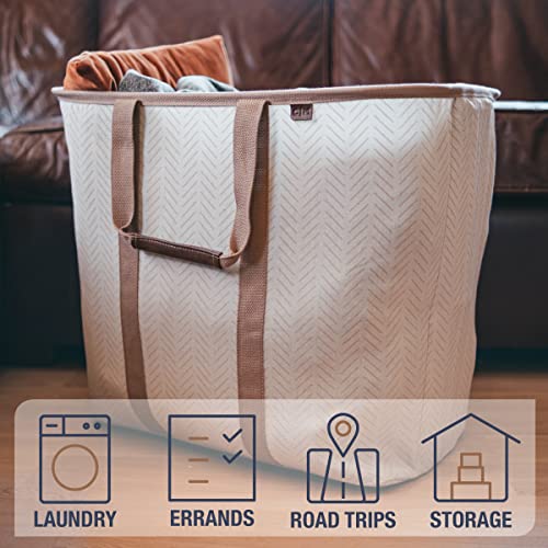 CleverMade Collapsible Laundry Basket, Premium Large Foldable Clothes Hamper, Laundry Tote Carry All Bin XL Pop-Up Caddy with Handles, 2 Pack, Mocha