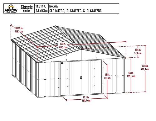 Arrow Classic Metal Shed, 14 x 17, Charcoal