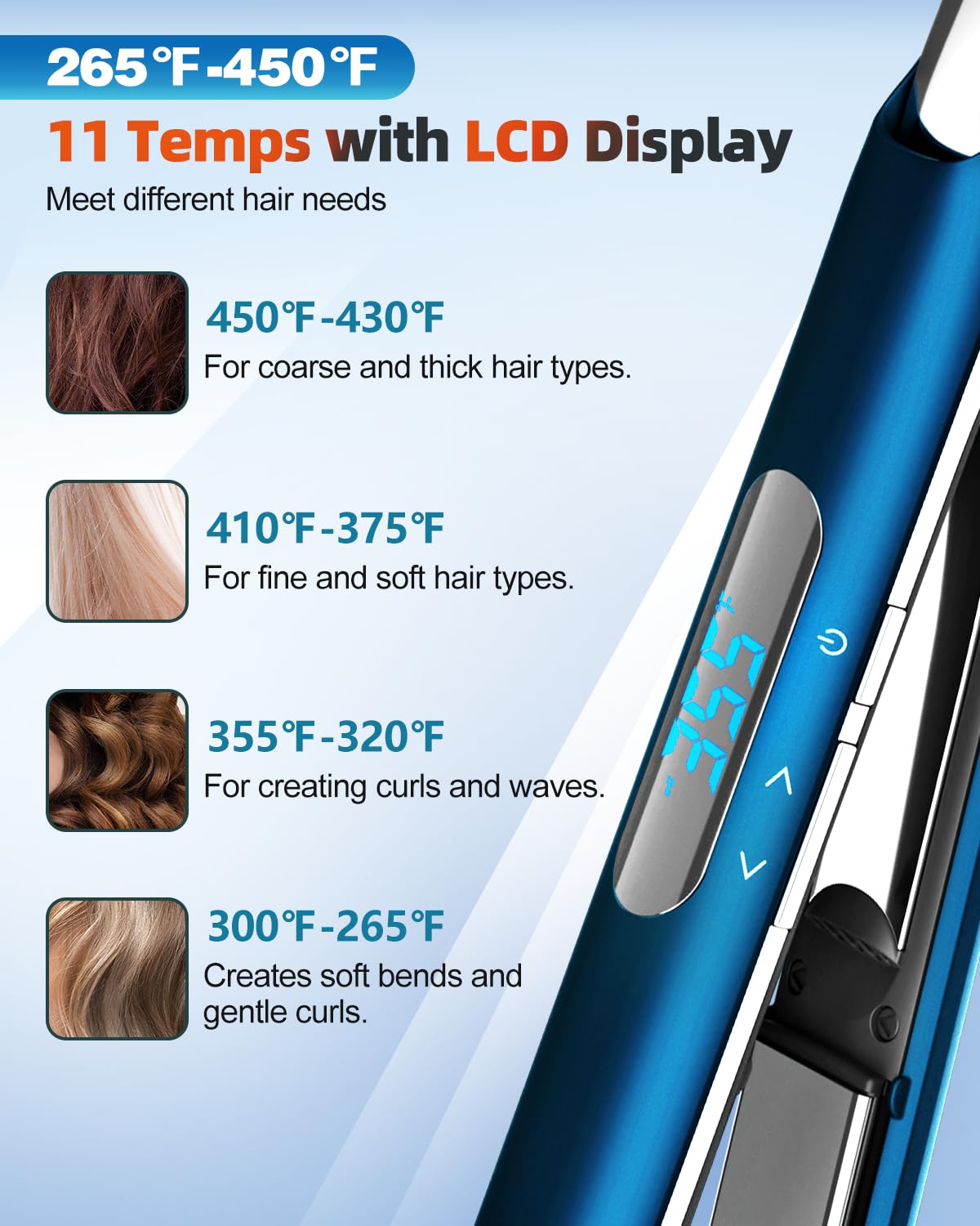 7MAGIC Negative Ion Ceramic Flat Iron with Digital Display - 1 Inch Hair Straightener for Long & Short Hair, 2 in 1 Curling Iron & Straightener, Anti Static & Auto Shut-Off