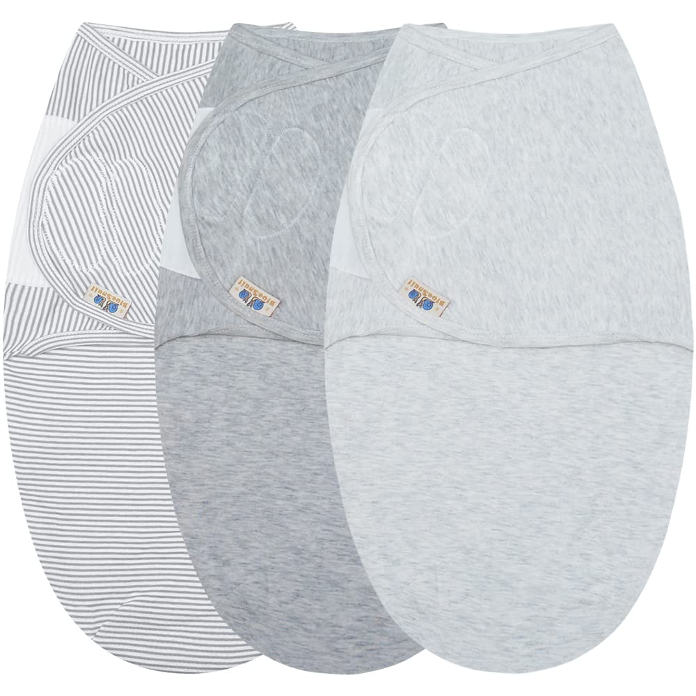 Adjustable Baby Cotton Swaddle, Ultra Soft Newborn Cozy Receiving Blanket by BlueSnaill (3 Pack,0-3 Month)(Gray)