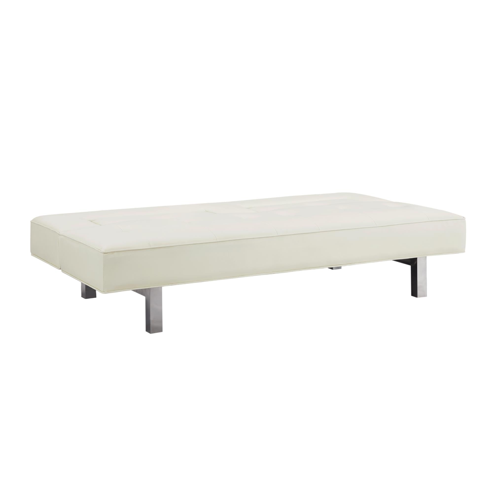 Astrid Futon Sofa Bed Faux Leather Futon Couch Modern Convertible Folding Sofa/Bed Couch with Chrome Legs Reclining Mini Coach Leather Futons Small Couch for Bedroom Living Rooms, Office - Cream