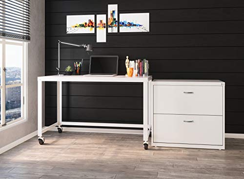 Office Dimensions 21647 White RTA 48" Wide Mobile Metal Desk Workstation Home Office Collection