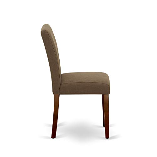 East West Furniture DLAB3-MAH-18 3 Piece Dining Set Contains a Round Dining Room Table with Dropleaf and 2 Coffee Linen Fabric Upholstered Parson Chairs, 42x42 Inch, Mahogany