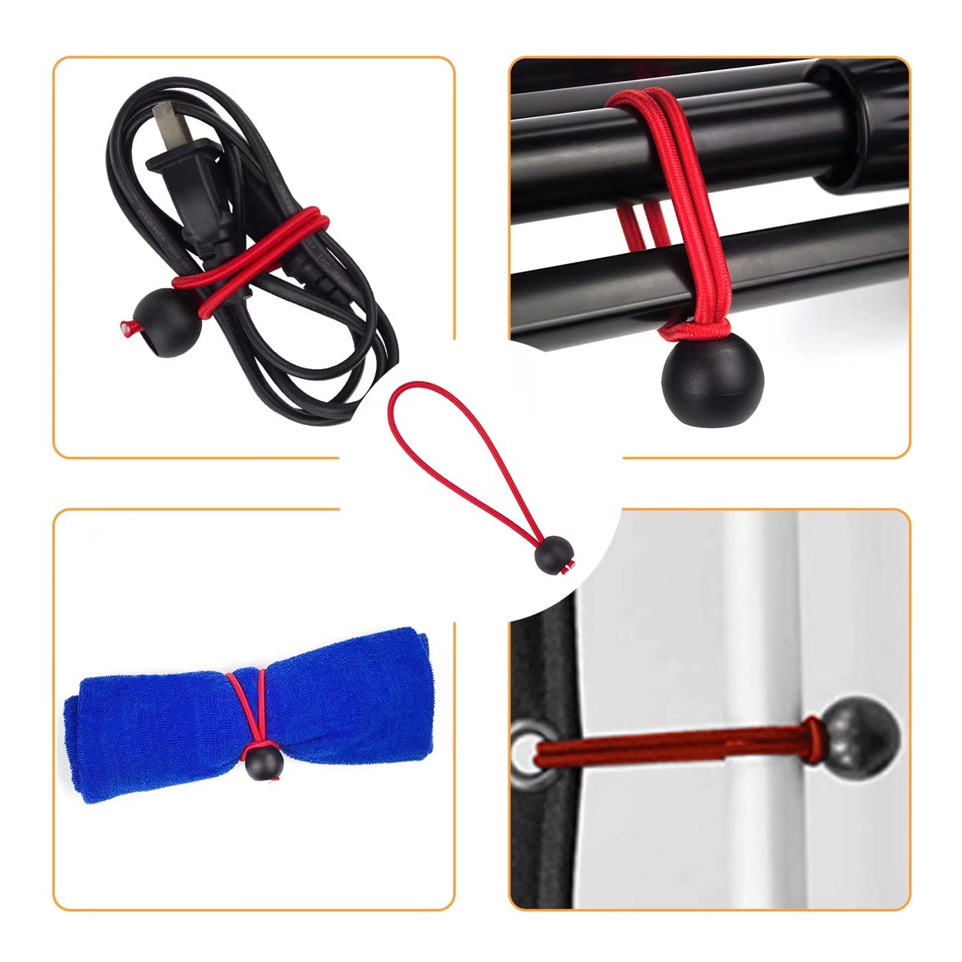 8 Pcs 10 inch Canopy Stakes Spiral Plastic Tent Pegs with 10PCS 6inch Ball Bungee Cords Red Elastic String Cord with Black Ball