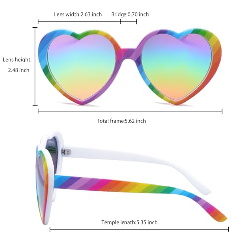 AENMTU Polarized Rainbow Pride Heart Shaped Sunglasses for Women Men Large Lens Eyewear Pride March Outfits Accessories