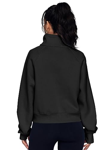 AUTOMET Womens Sweatshirts Half Zip Pullover Cropped Fleece Quarter Zipper Hoodies 2023 Fall Fashion Outfits Clothes Sweater Thumb Hole Black