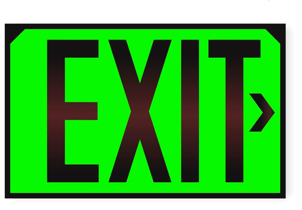 OSHA Photoluminescent Exit Sign | Pack of 2 | UV Inks on Aluminum | HEAT Resistant | COLD Tolerant | WEATHER Proof. NightBright USA Part: OCR-050 II