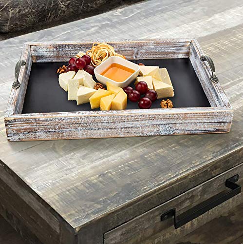 Serving Trays β Rustic Nesting Serving Trays with Chalkboard Surface and Decorative Handles β Charcuterie Tray for Coffee Table β Set of 2 Stackable Wood Serving Trays β Vintage Design