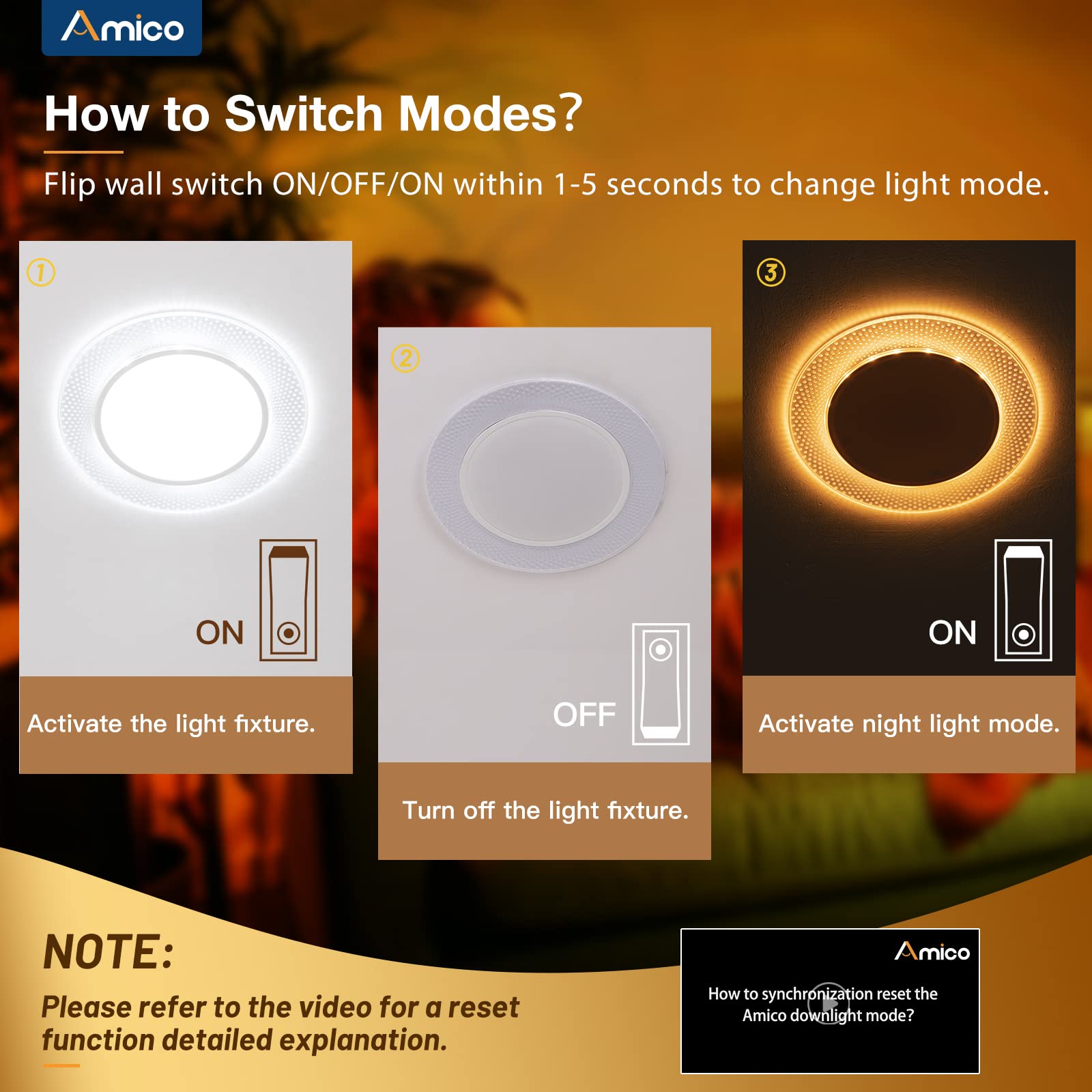 Amico 12 Pack 6 Inch 5CCT LED Recessed Ceiling Light with Night Light, 2700K/3000K/4000K/5000K/6500K Selectable Recessed Lighting, 12W=110W, 1000LM, Dimmable Canless Wafer Downlight - ETL & FCC