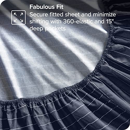 Bare Home Twin XL Sheet Set - College Dorm Size - 1800 Ultra-Soft Microfiber Twin Extra Long Bed Sheets - Deep Pockets - Easy Fit - 3 Piece Set - Bed Sheets (Twin XL, Pinstripe - Midnight/White)