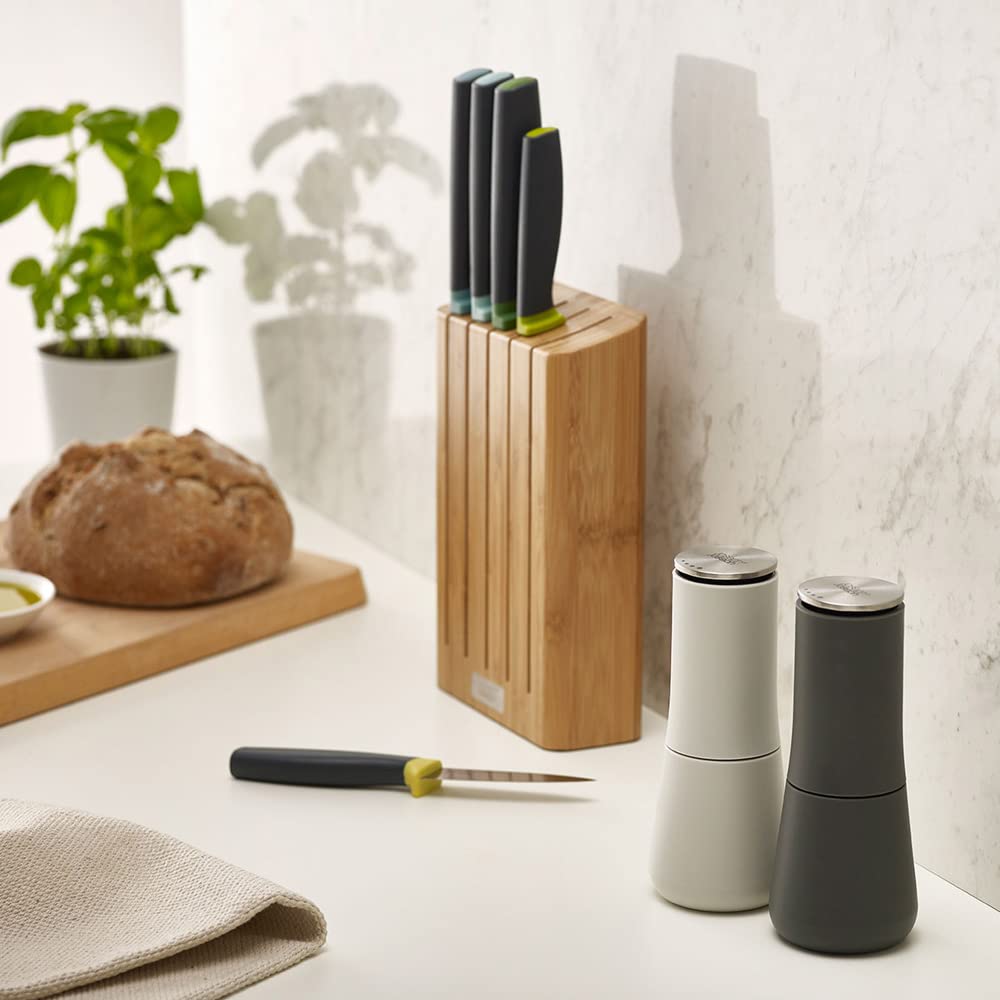 Joseph Joseph Milltop Salt and Pepper Grinder Set with Adjustable Grind Size Coarseness, Dark Gray/White, 2-piece